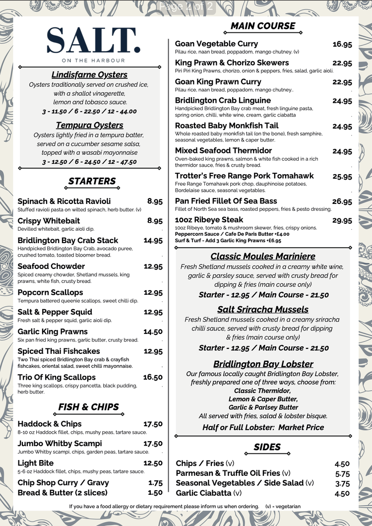Salt | Menus | Harrison Leisure