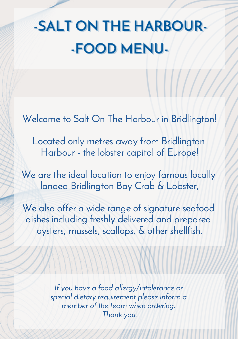 Salt | Menus | Harrison Leisure