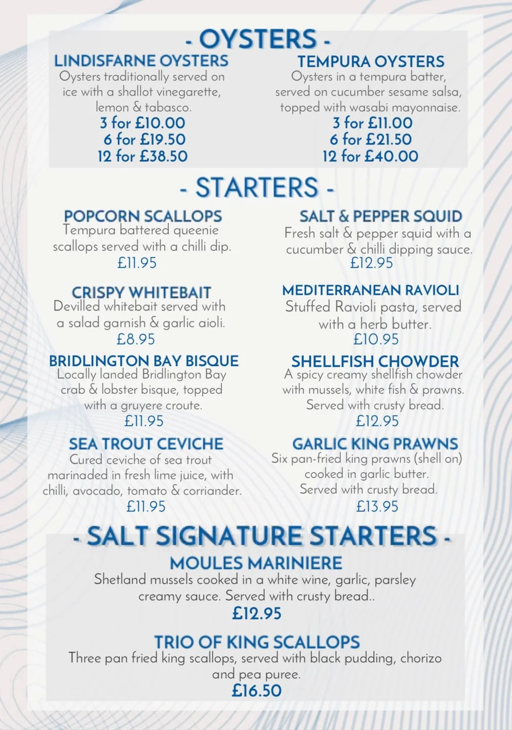 Salt | Menus | Harrison Leisure