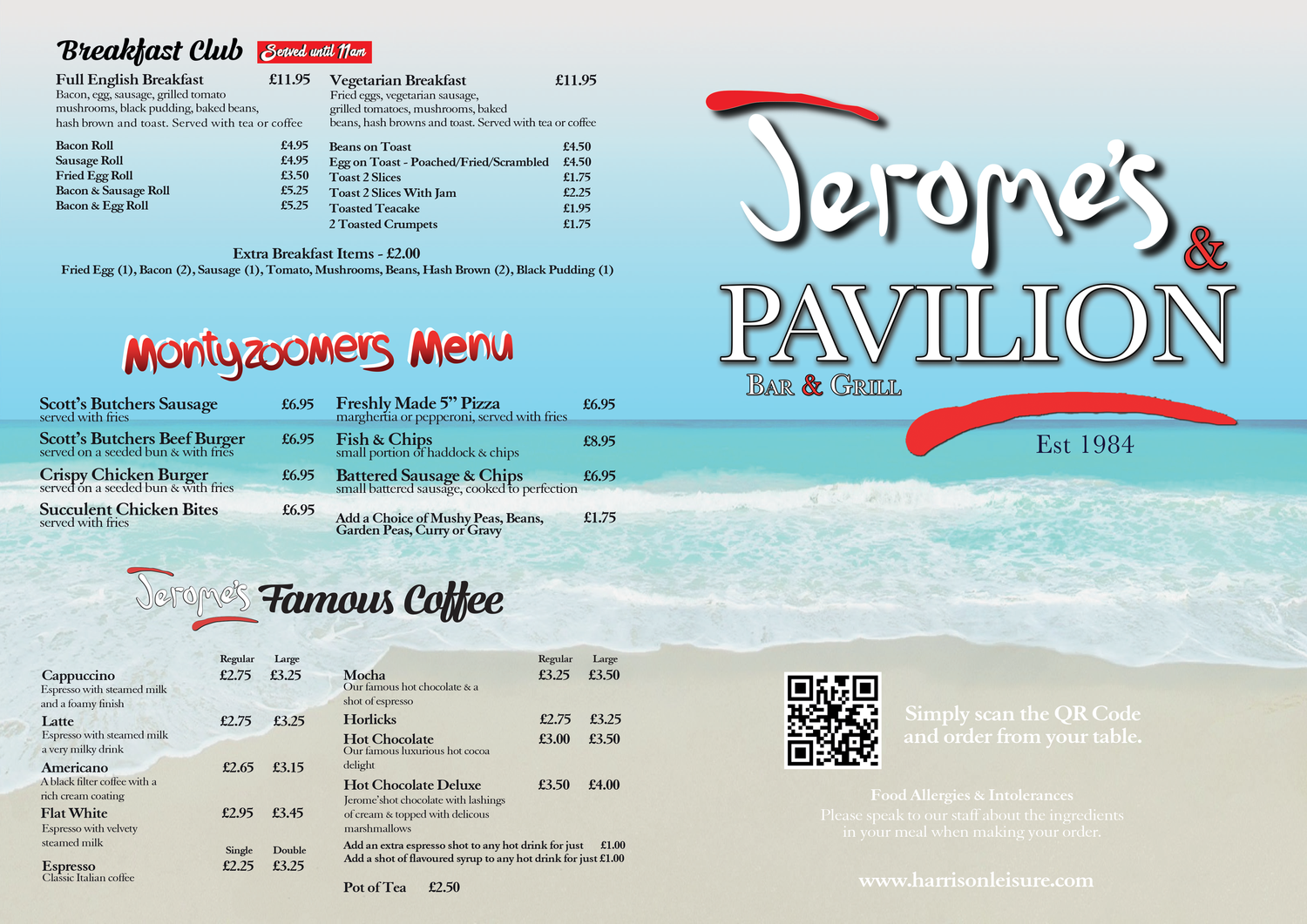 Jeromes | Menus | Harrison Leisure