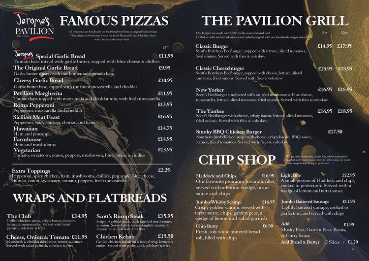 Jeromes | Menus | Harrison Leisure