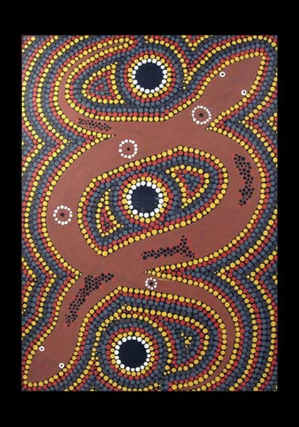 Australian indigenous dot painting, Snakes At Waterhole, Aborigine ...