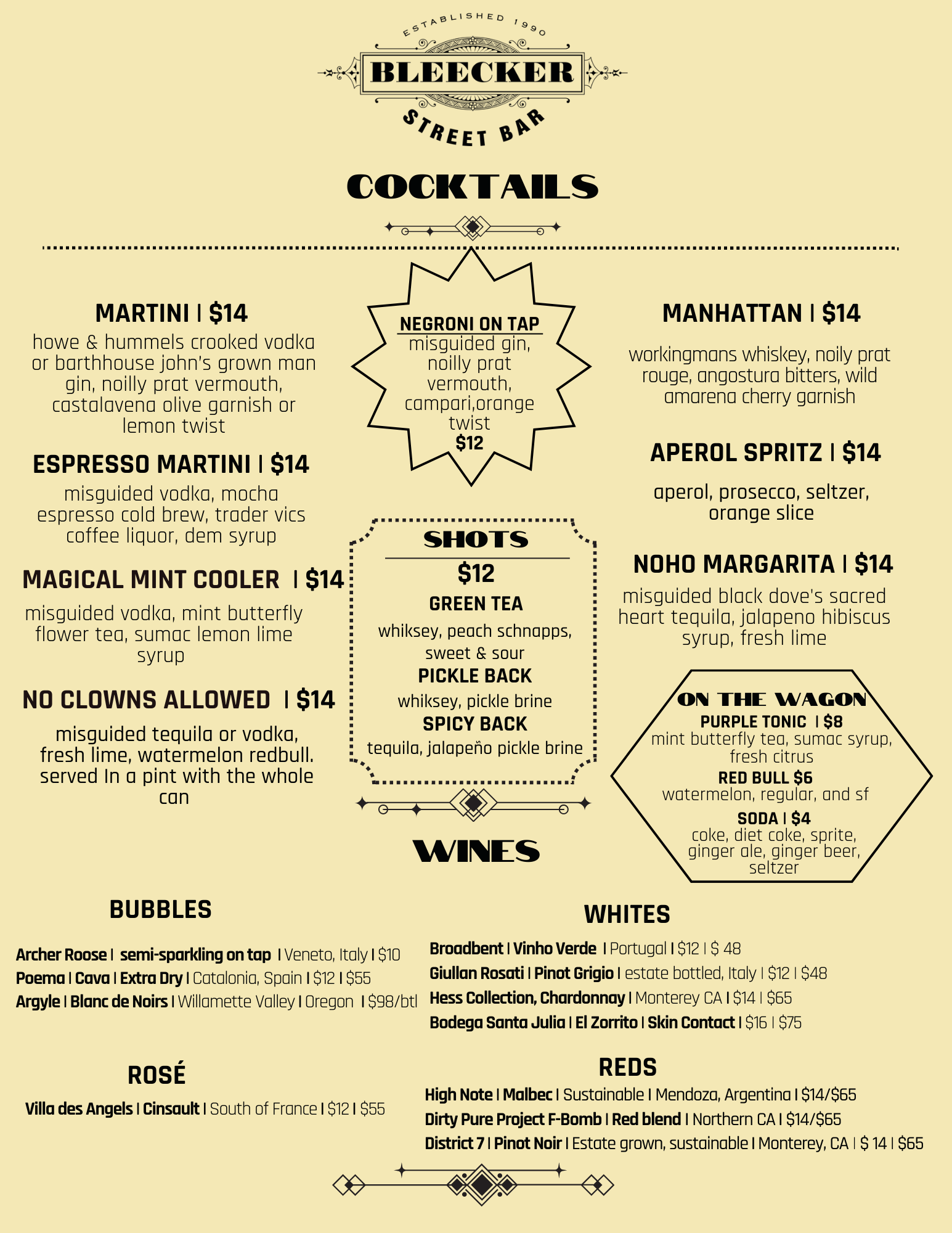 Menu — Bleecker Street Bar