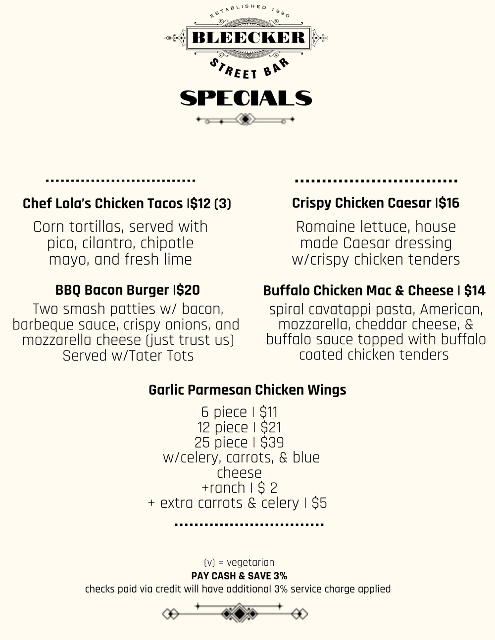 Menu — Bleecker Street Bar