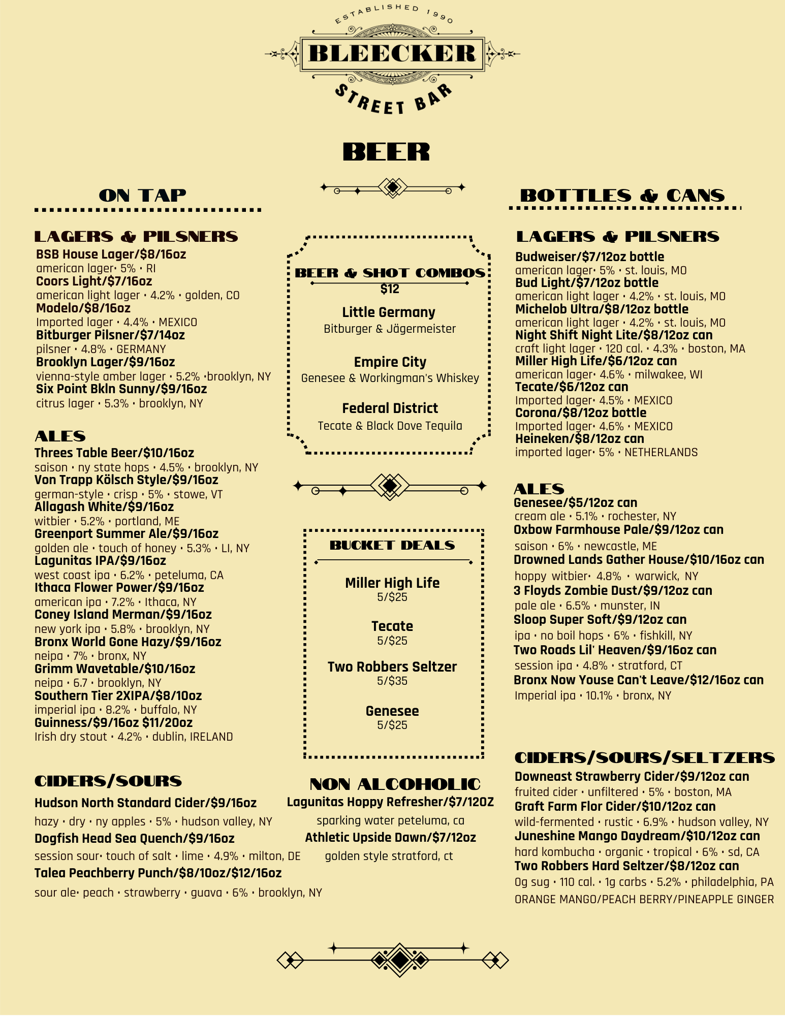 Menu — Bleecker Street Bar