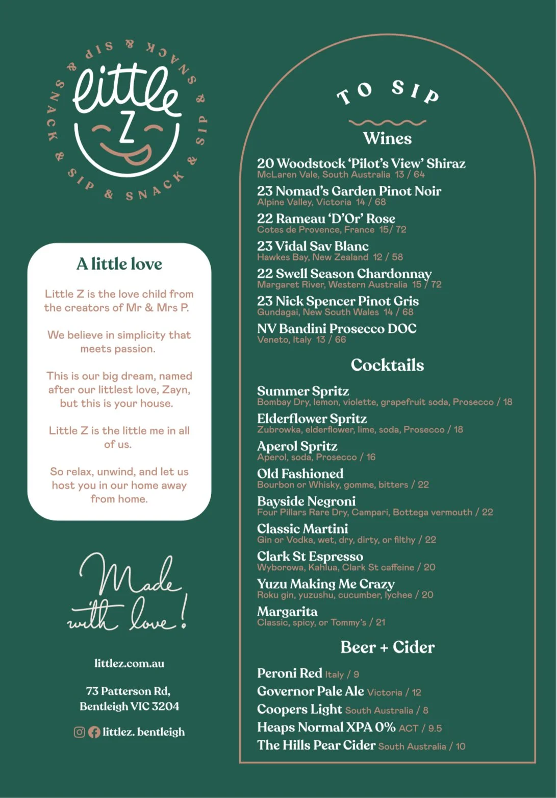 Menu 1 — Little Z