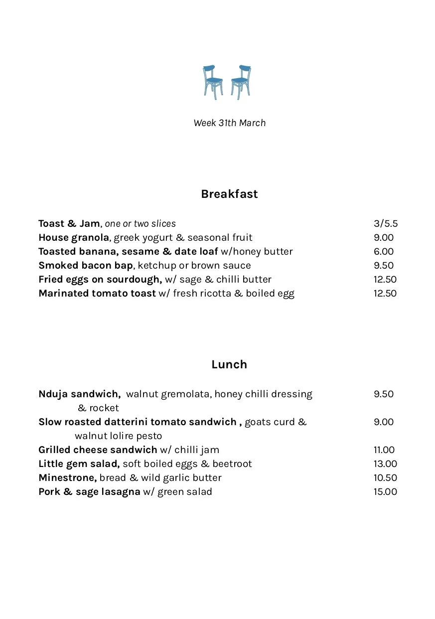 Menu — Potter & Reid - Coffee on Toynbee