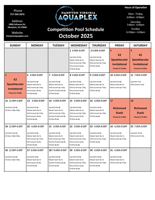 Weekly Pool Schedule — Hampton Aquaplex