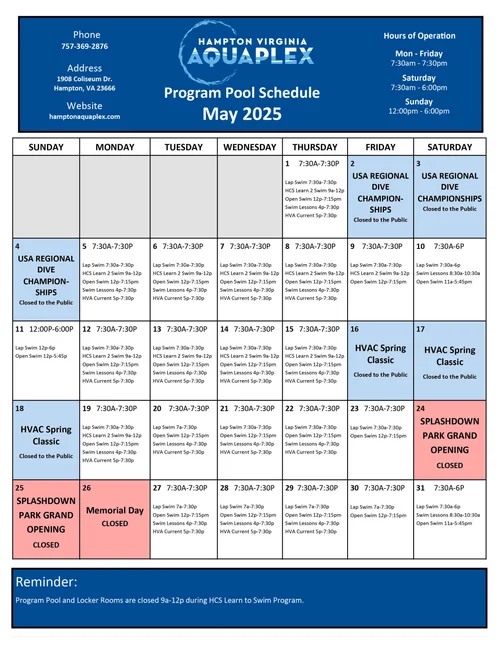 Weekly Pool Schedule — Hampton Aquaplex