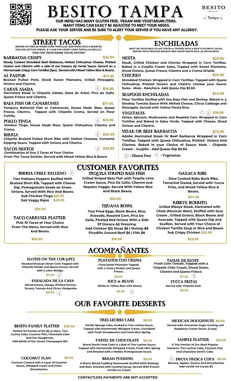 Menu | Besito Mexican Tampa