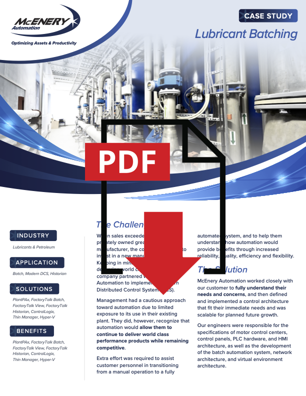 Case Study: Lubricants Modern DCS — McEnery Automation