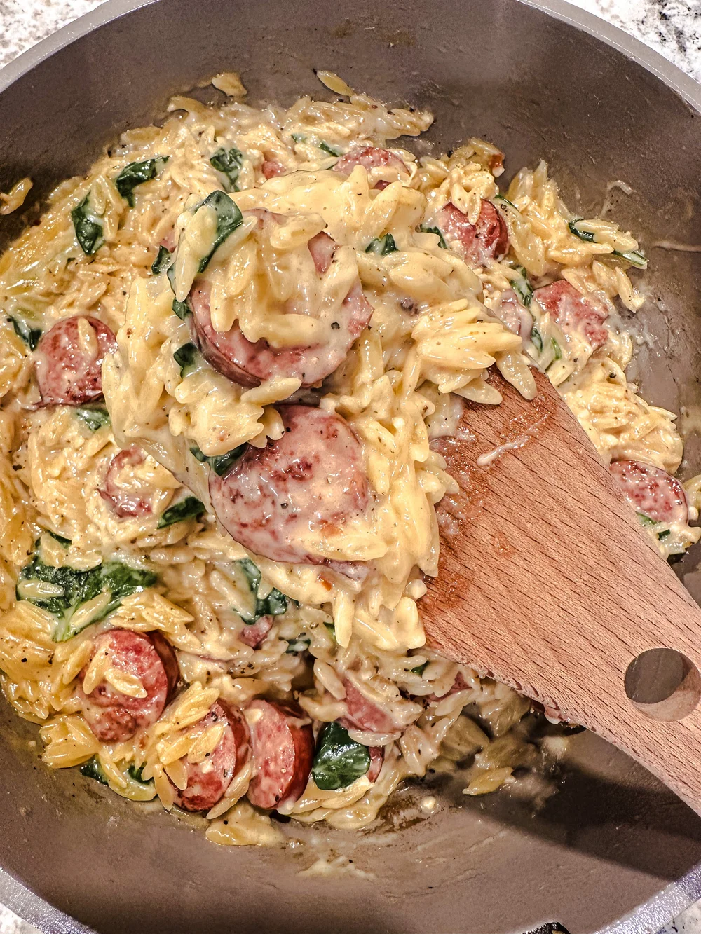 Creamy Orzo and Sausage Skillet — 2hungrydaughters