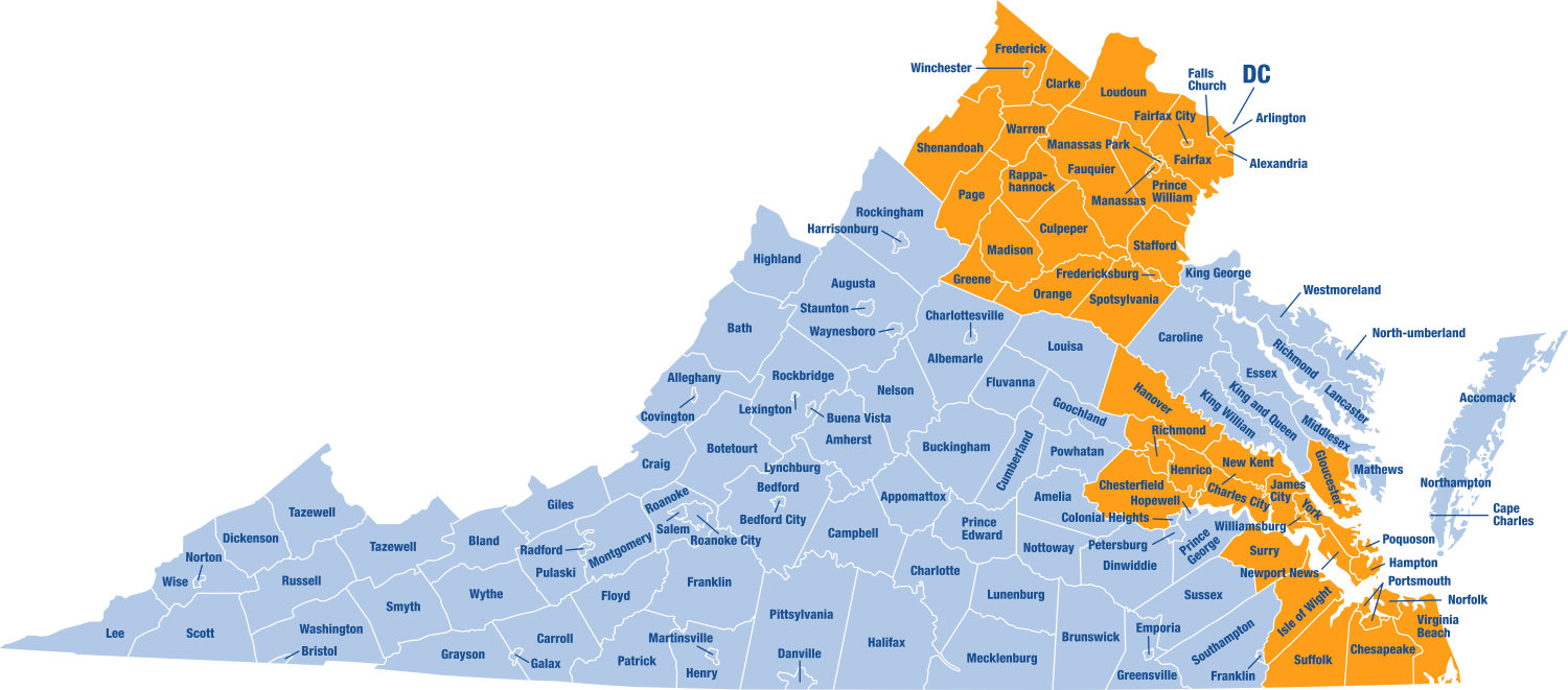 Coverage Areas for our Local Virginia Home Appraisers