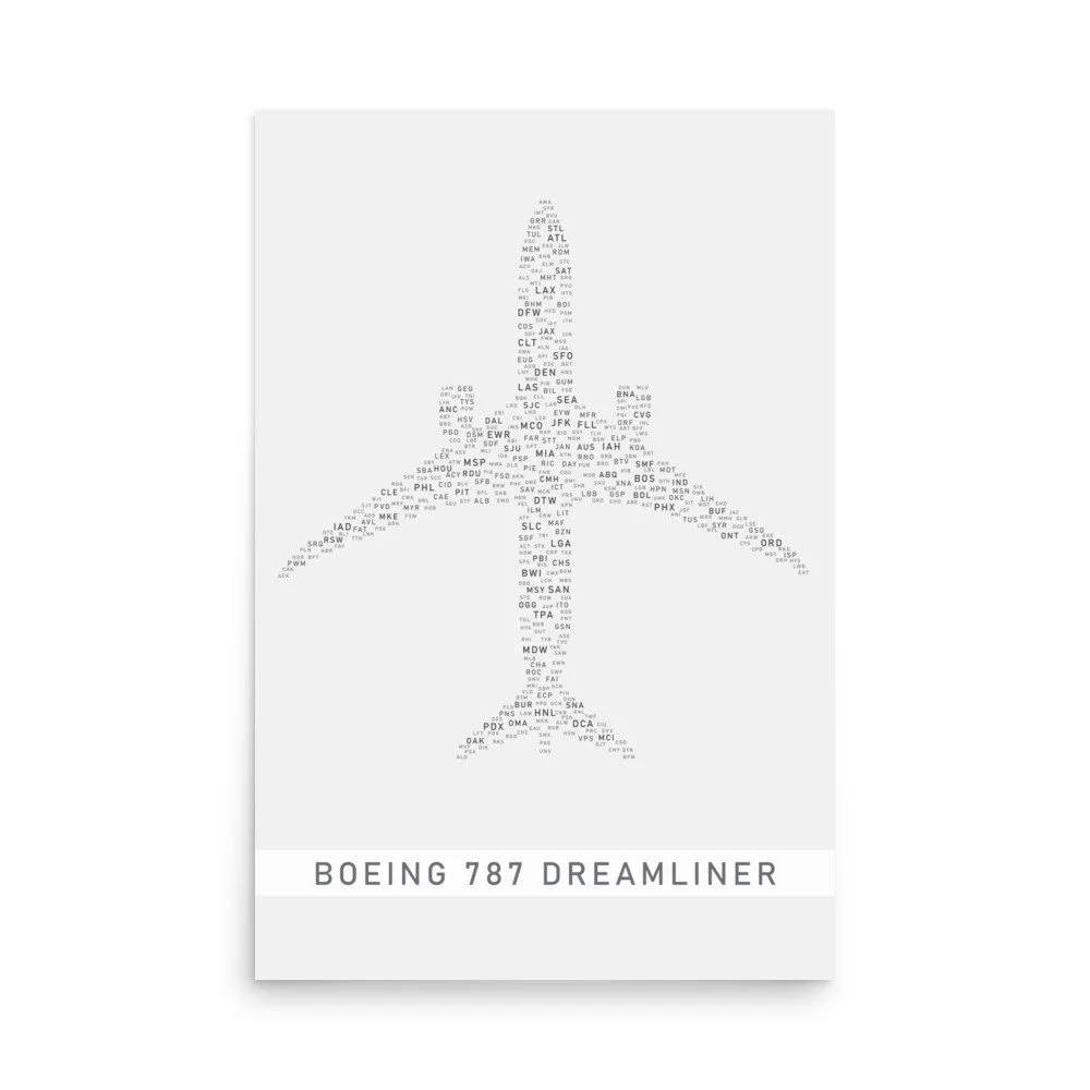 Boeing 787 Dreamliner Airplane Silhouette IATA Airport Code Poster ...