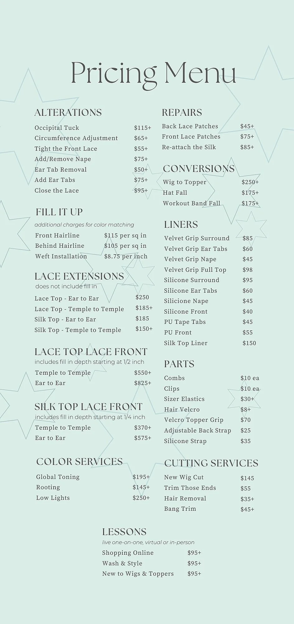 The Wig Station Pricing Menu | Custom Services for Wigs & Hair Toppers ...