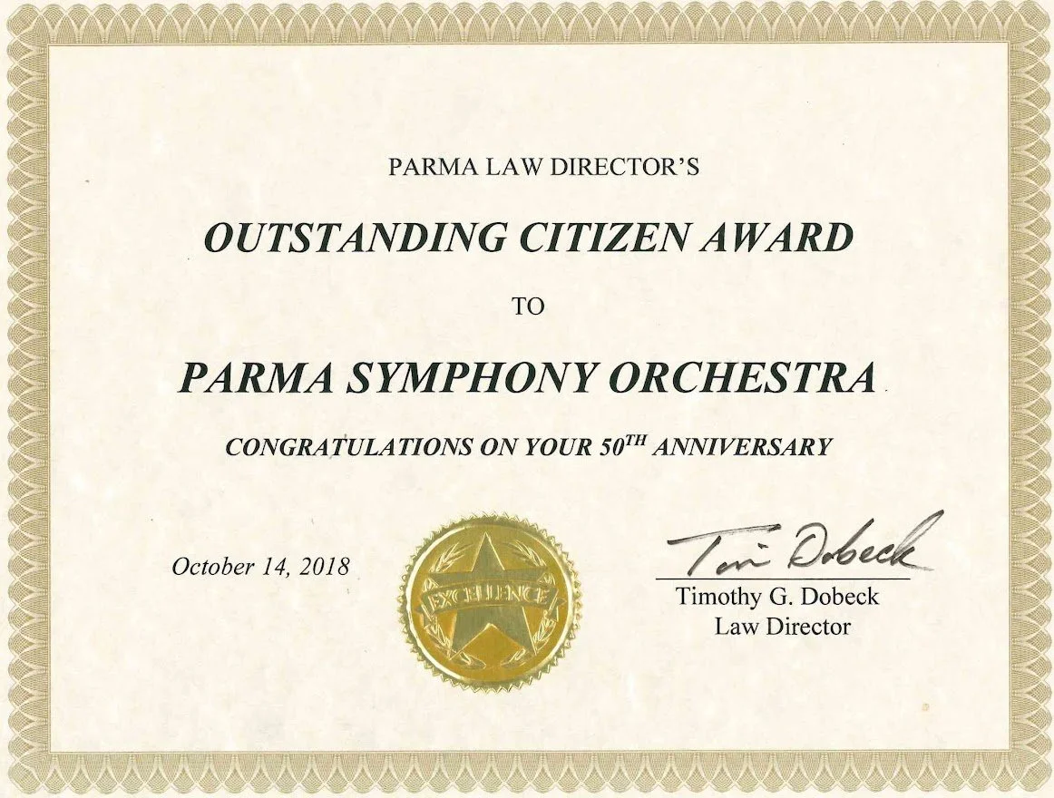 Certificates — PARMA SYMPHONY ORCHESTRA