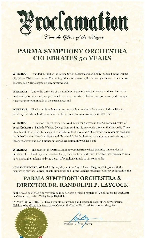 Certificates — PARMA SYMPHONY ORCHESTRA