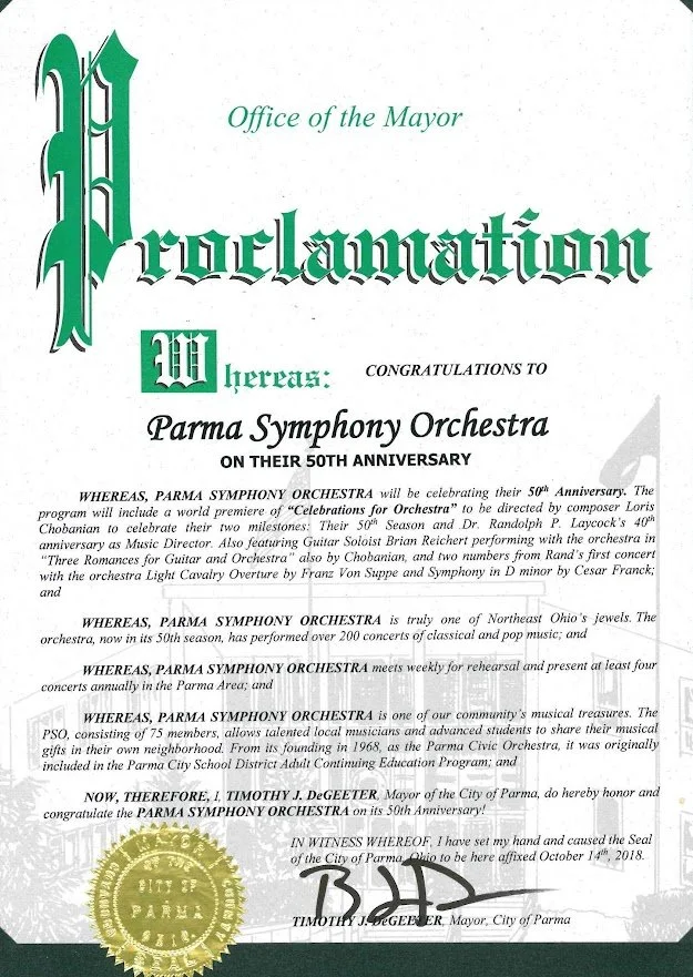 Certificates — PARMA SYMPHONY ORCHESTRA