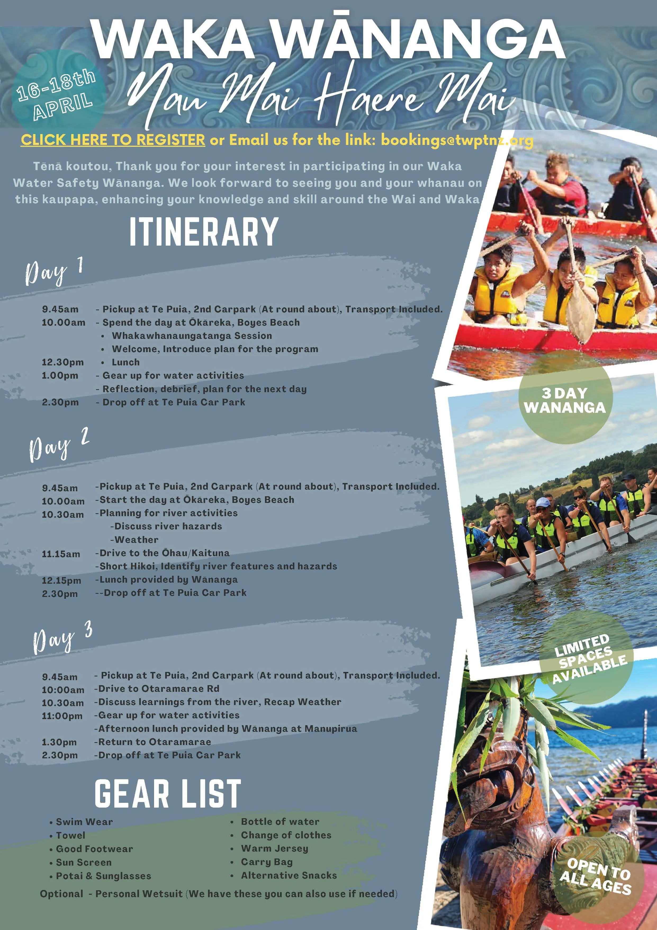 Upcoming Waka Wānanga: 16-18 April — Tūhourangi Tribal Authority