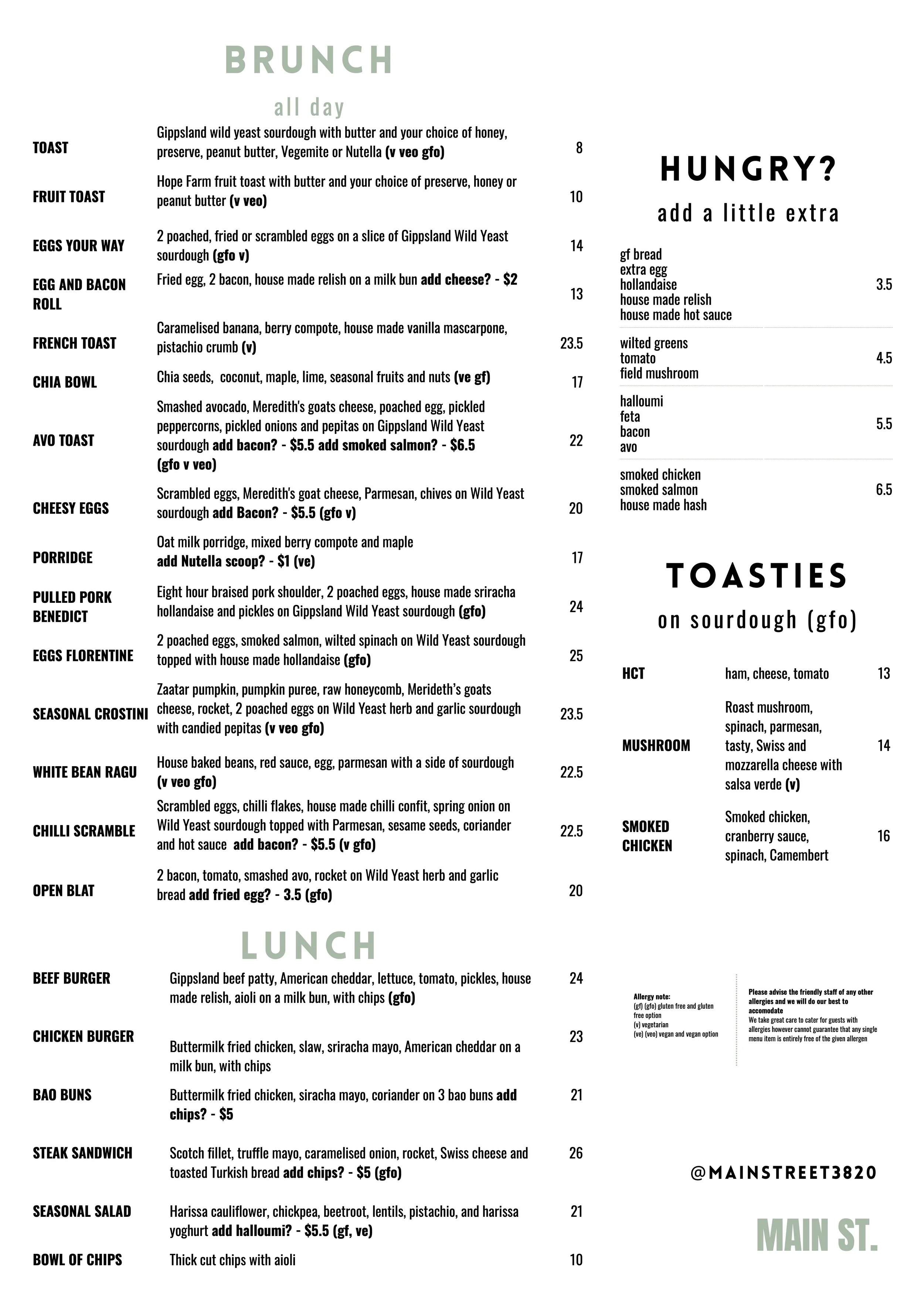 Menu — Mainstreet Cafe