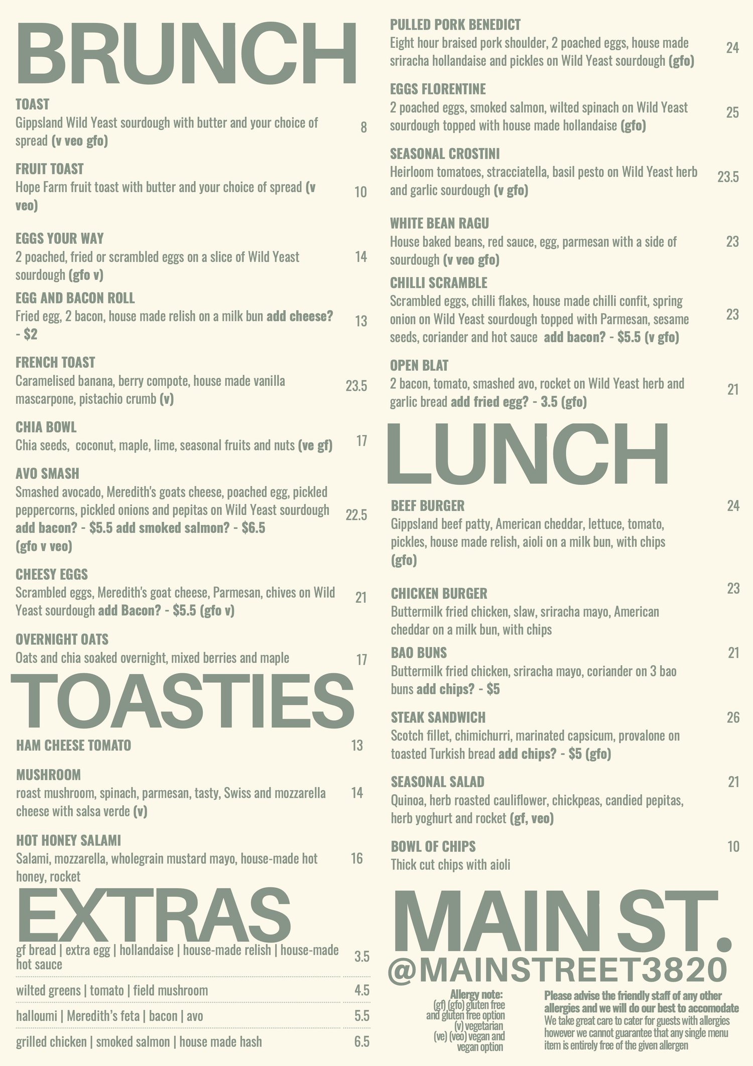 Menu — Mainstreet Cafe