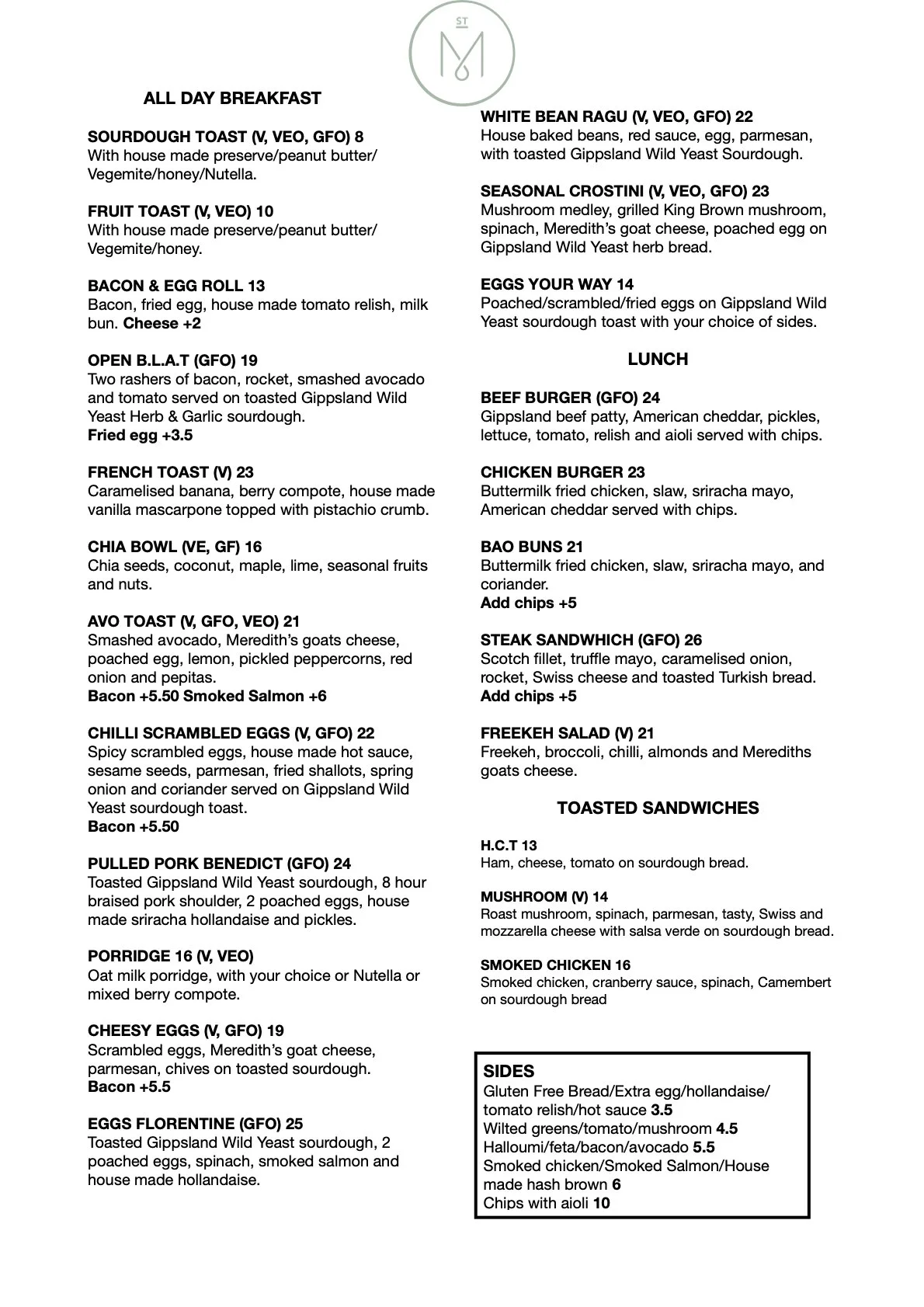Menu — Mainstreet Cafe