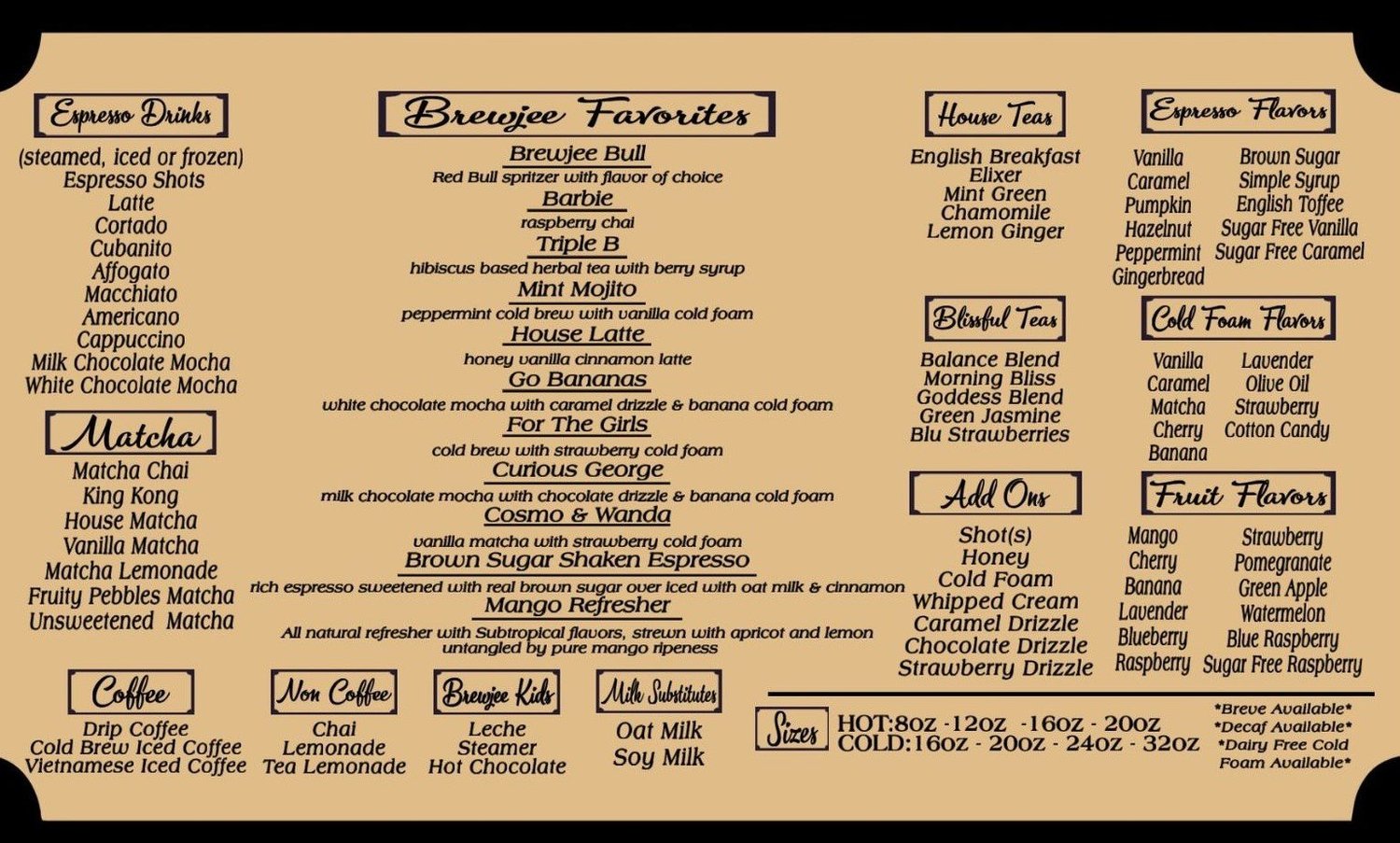 Menu 1 — Brewjee Coffee Co