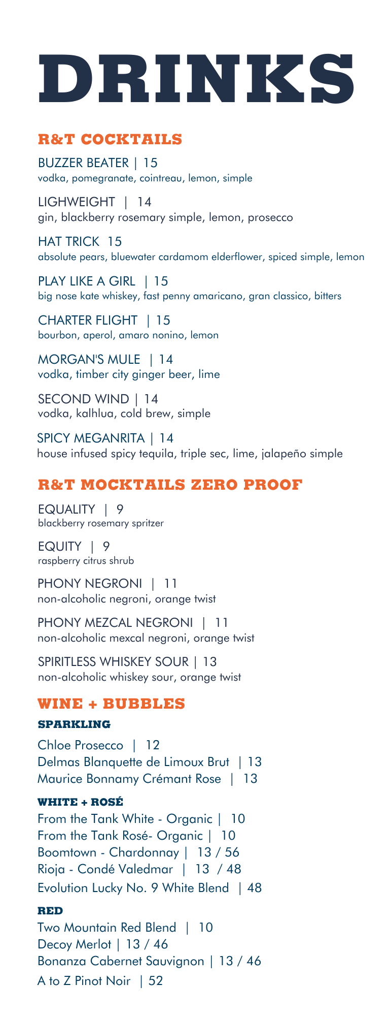 Brunch, Happy Hour, Late Night, Dinner & Drink Menus — Rough & Tumble