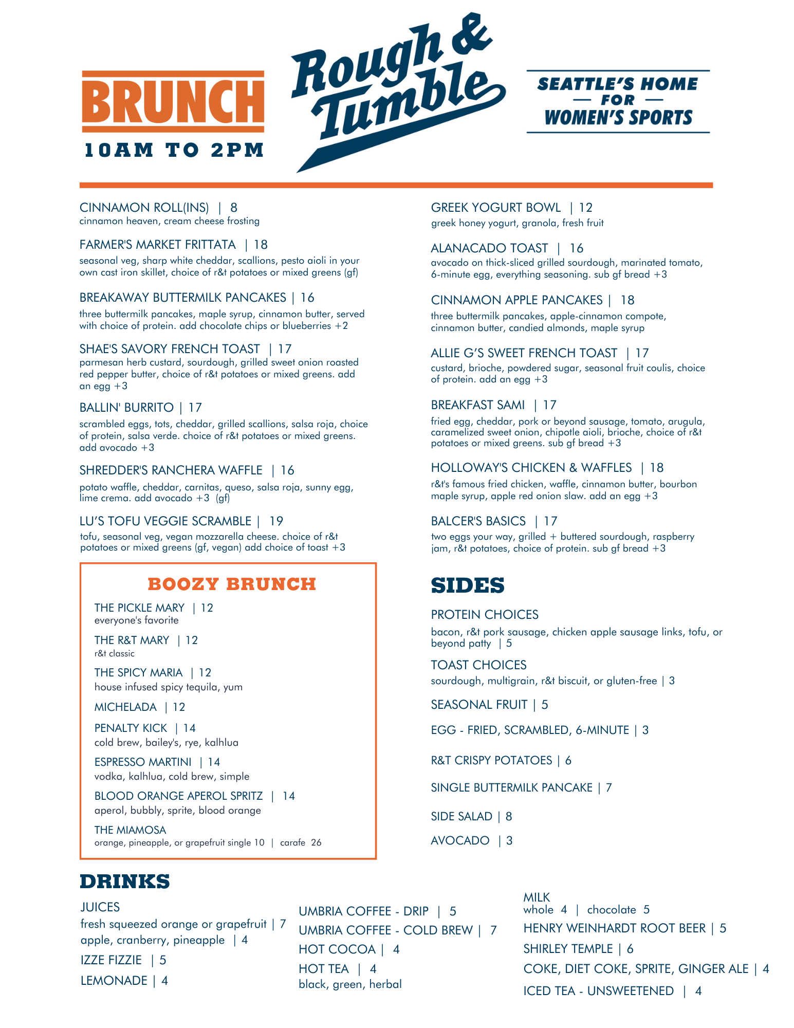 Brunch, Happy Hour, Late Night, Dinner & Drink Menus — Rough & Tumble