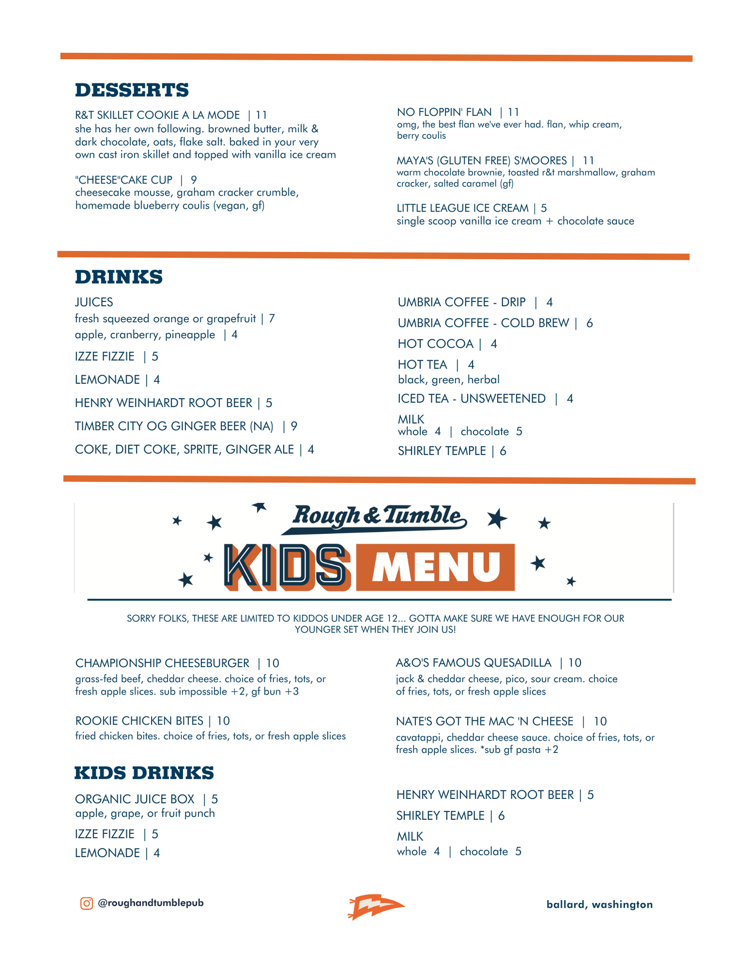 Brunch, Happy Hour, Late Night, Dinner & Drink Menus — Rough & Tumble