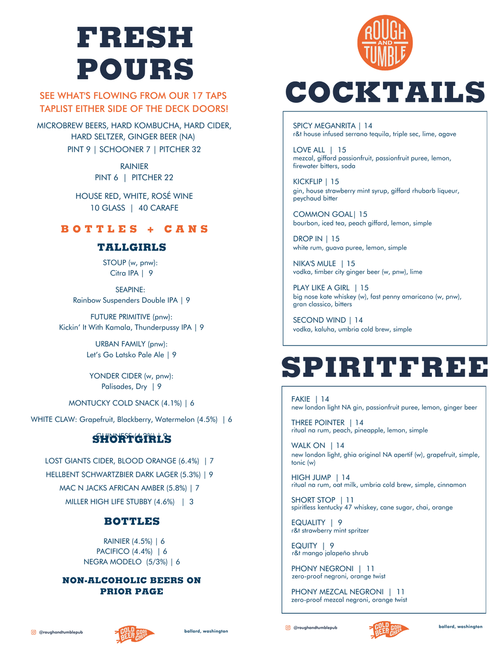 Brunch, Happy Hour, Late Night, Dinner & Drink Menus — Rough & Tumble