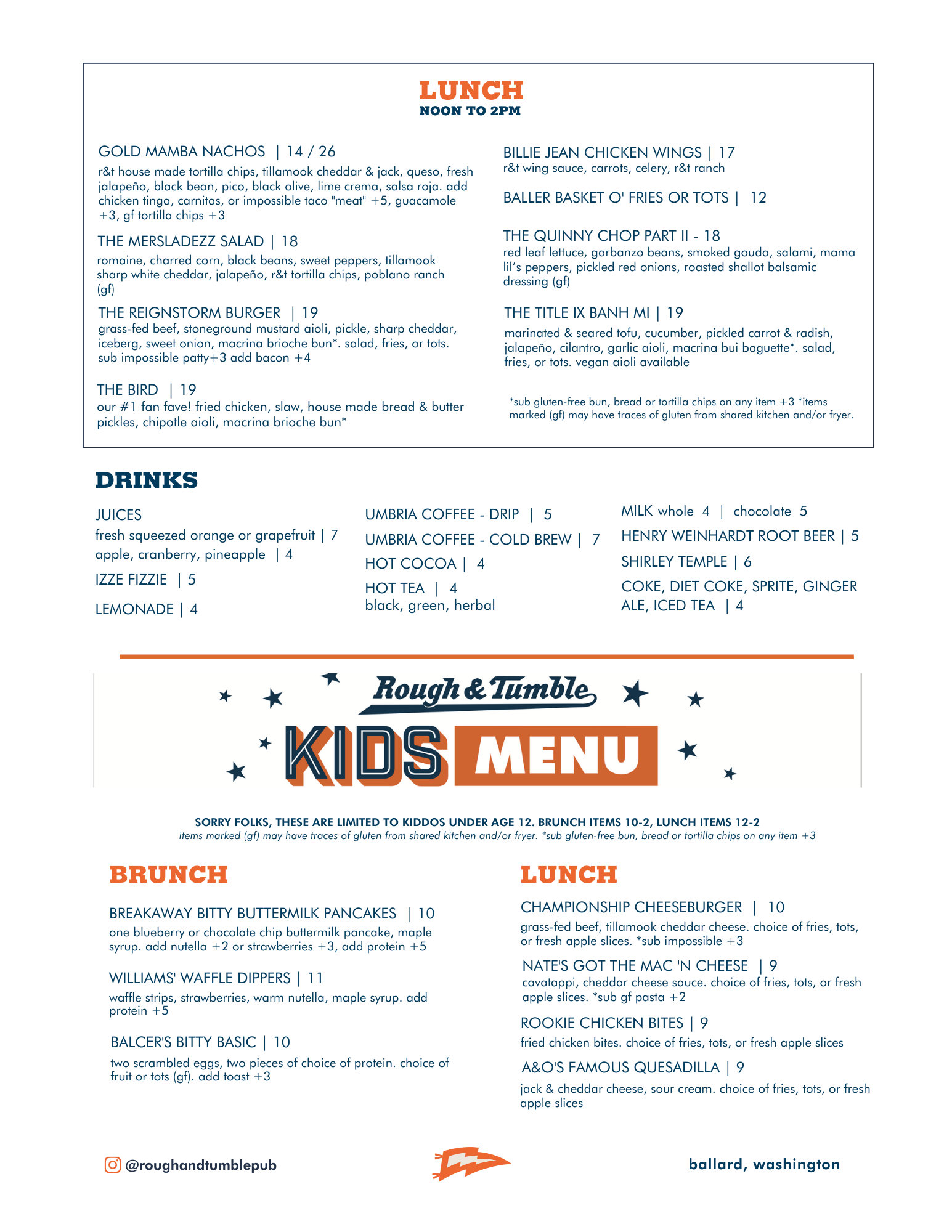 Brunch, Happy Hour, Late Night, Dinner & Drink Menus — Rough & Tumble