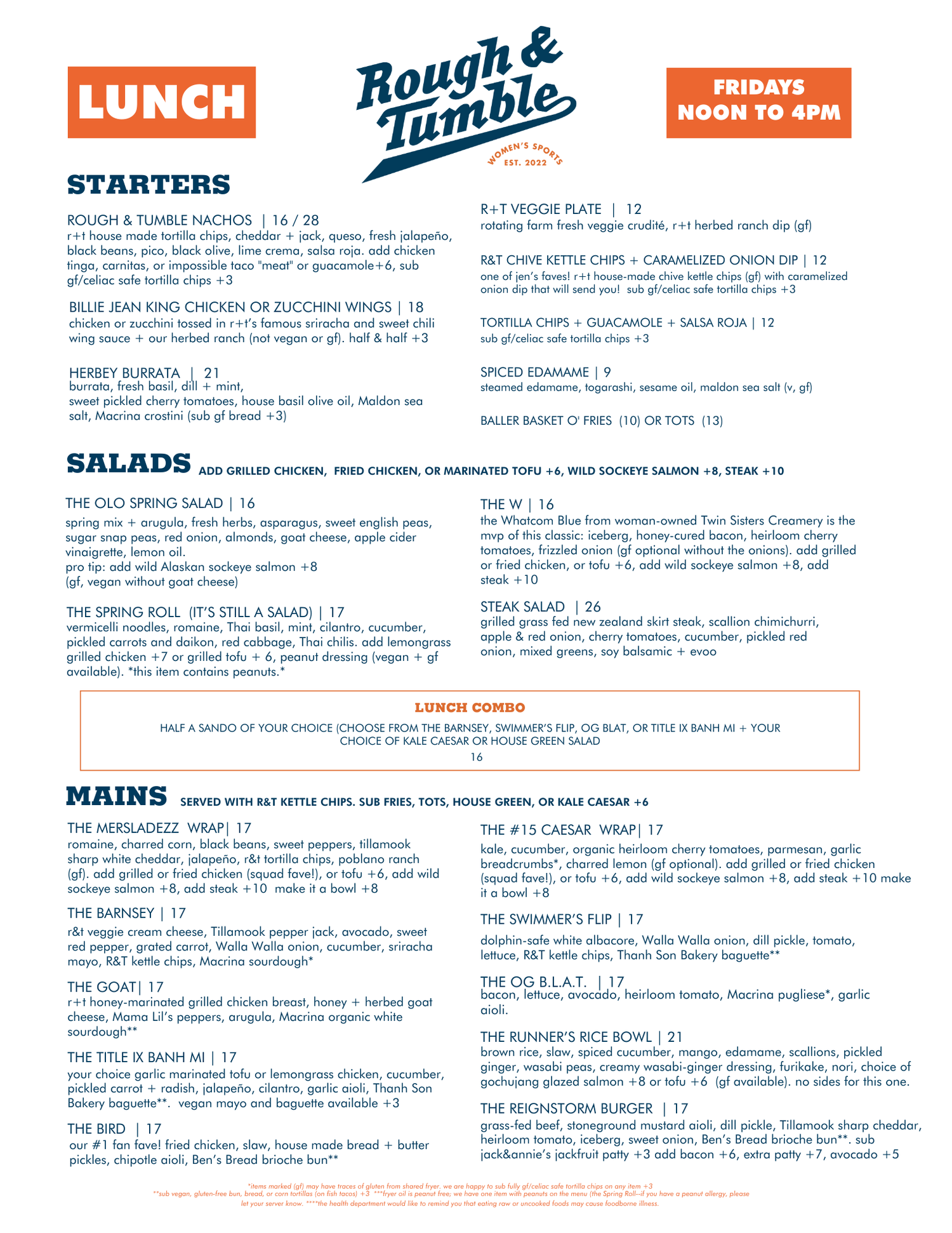 Brunch, Happy Hour, Late Night, Dinner & Drink Menus — Rough & Tumble