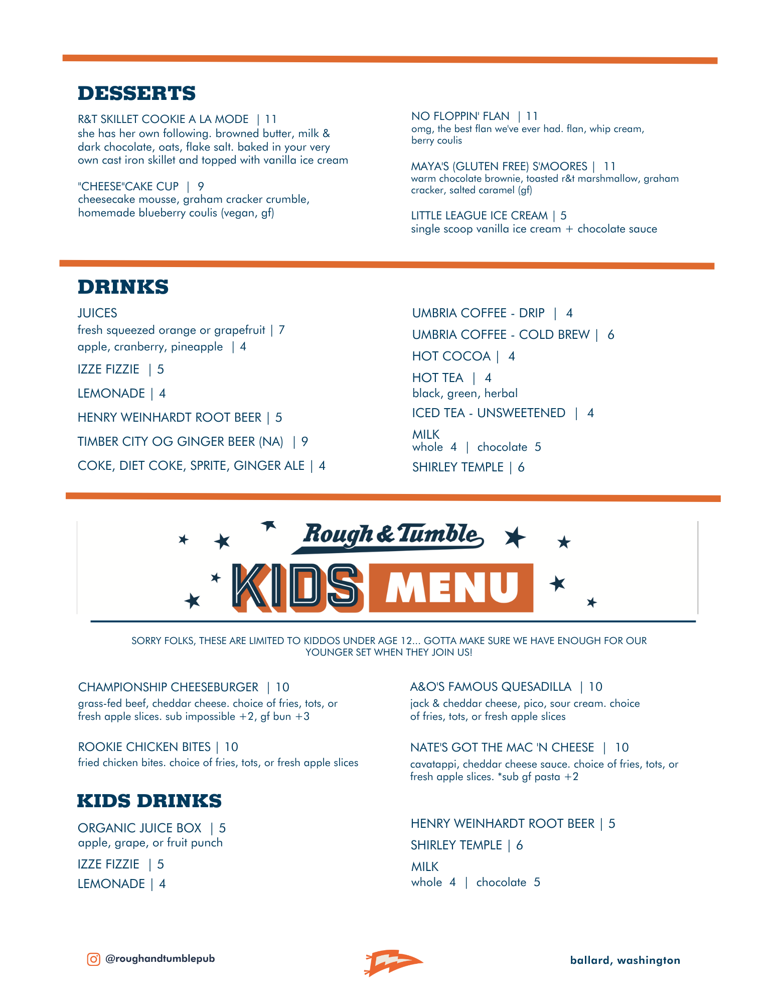 Brunch, Happy Hour, Late Night, Dinner & Drink Menus — Rough & Tumble