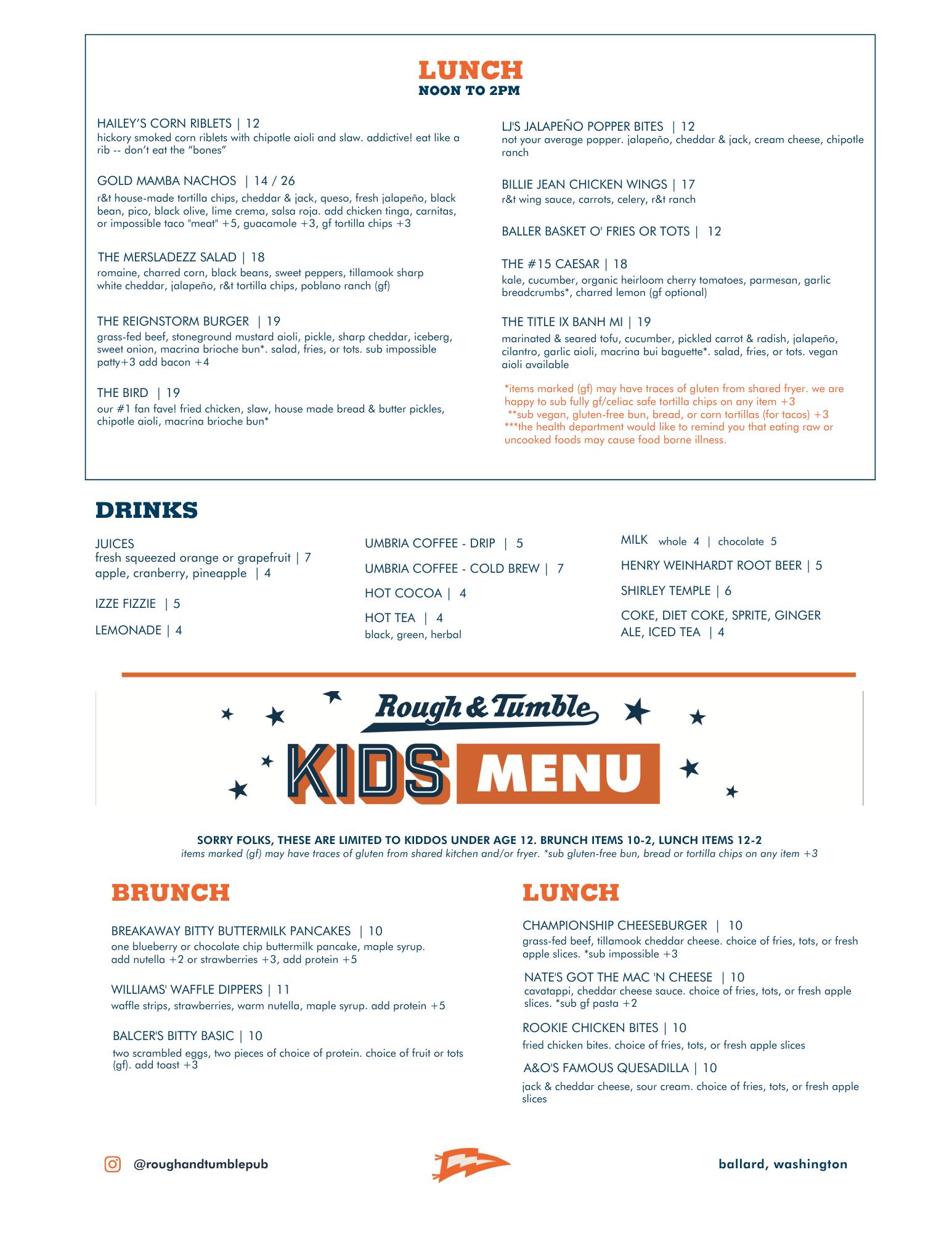 Brunch, Happy Hour, Late Night, Dinner & Drink Menus — Rough & Tumble