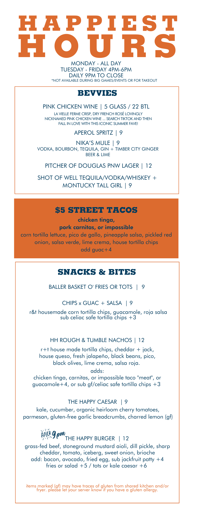 Brunch, Happy Hour, Late Night, Dinner & Drink Menus — Rough & Tumble