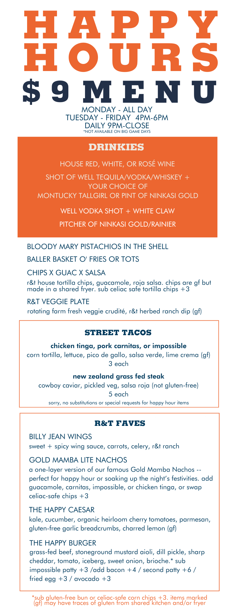 Brunch, Happy Hour, Late Night, Dinner & Drink Menus — Rough & Tumble