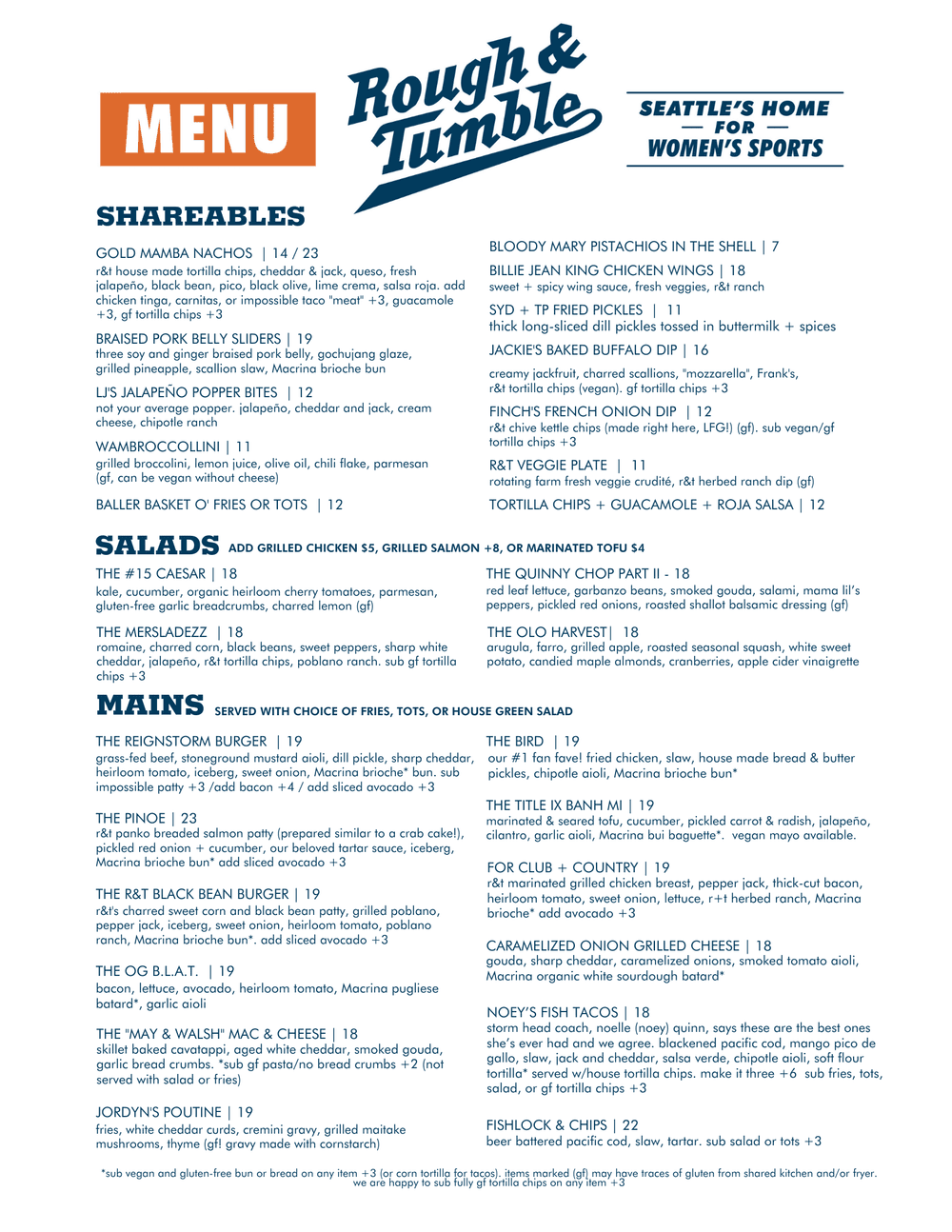 Brunch, Happy Hour, Late Night, Dinner & Drink Menus — Rough & Tumble