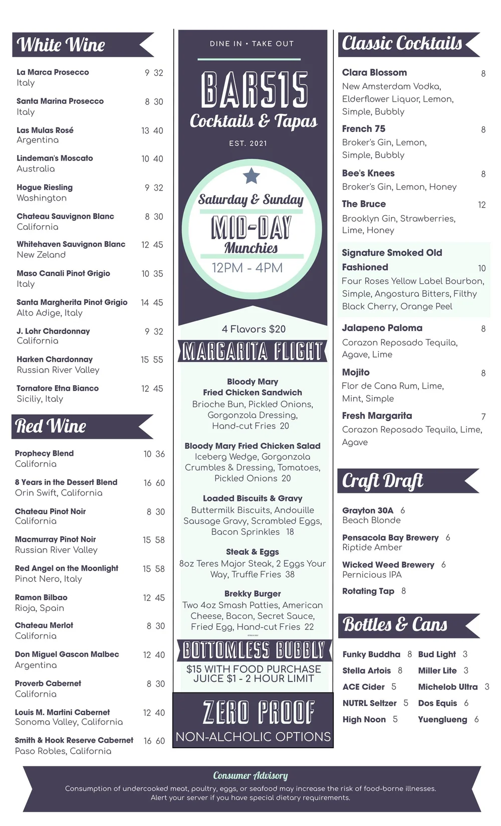 Menu — Bar515 Cocktails & Tapas