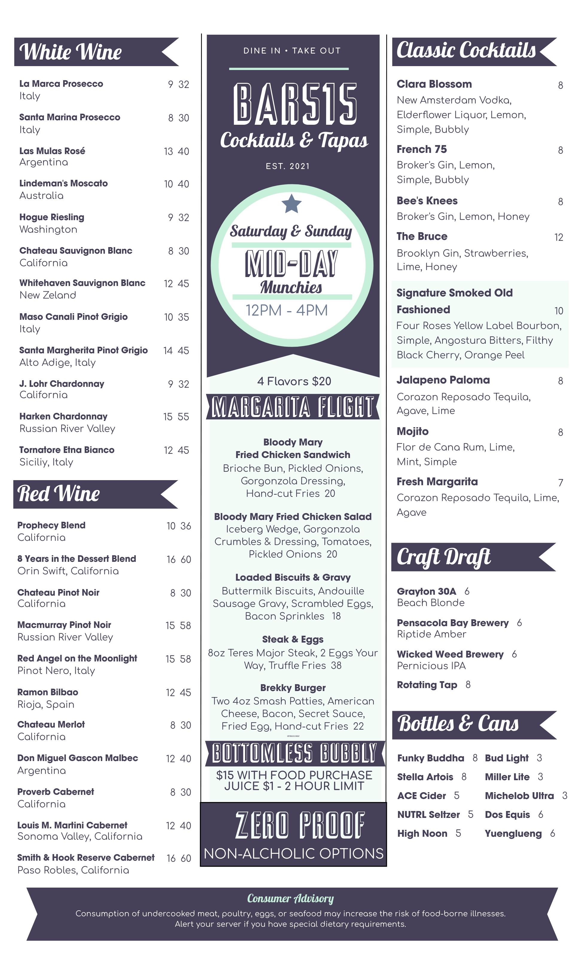 Menu — Bar515 Cocktails & Tapas