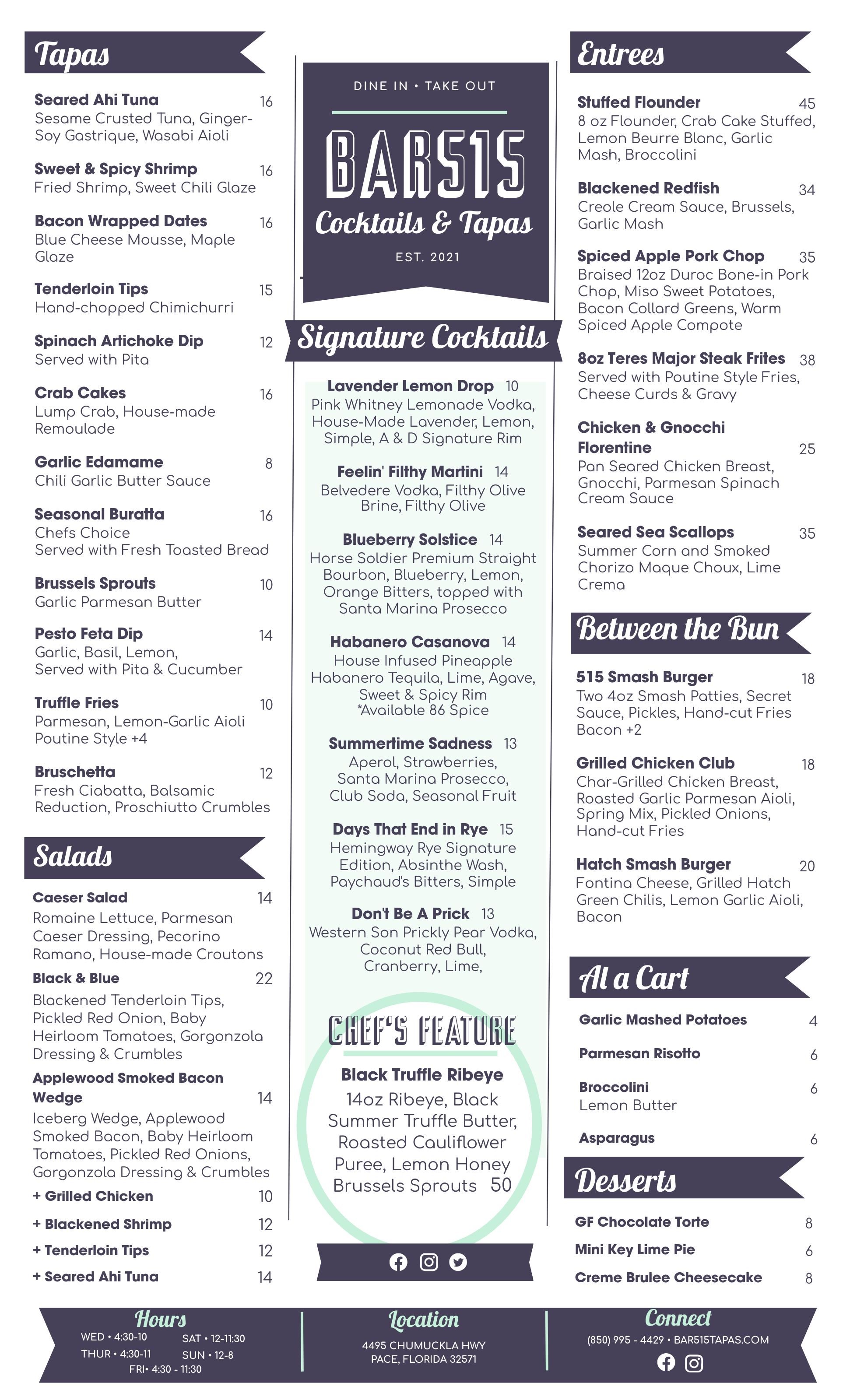 Menu — Bar515 Cocktails & Tapas