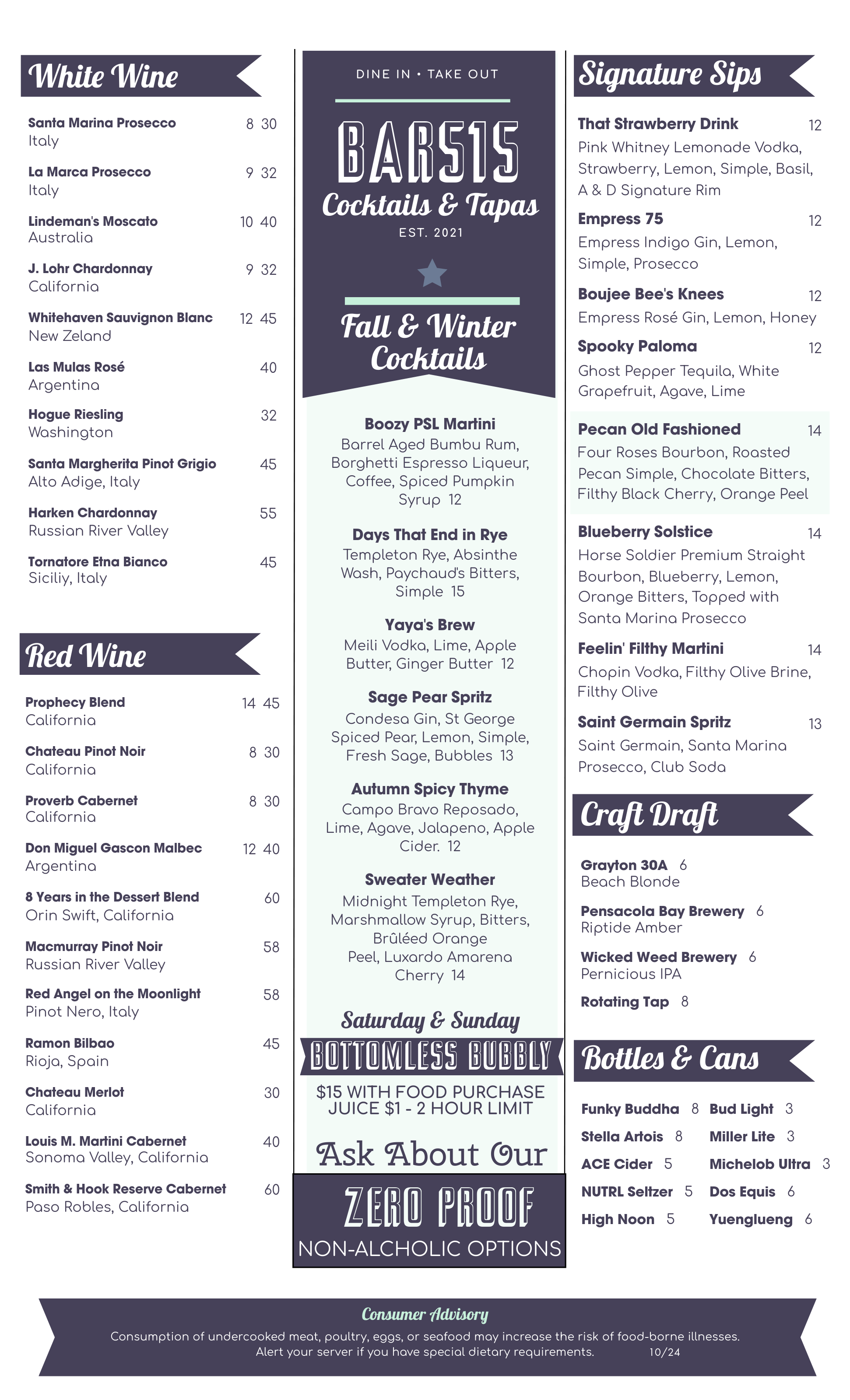 Menu — Bar515 Cocktails & Tapas