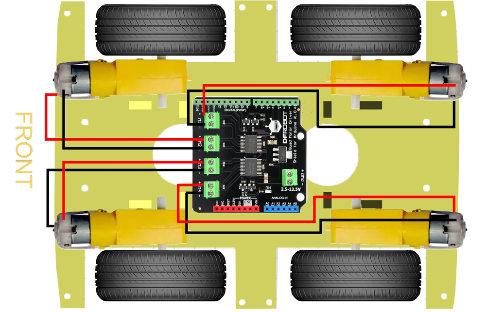Build a 4WD car with Arduino Uno & DFRobot Quad Motor Driver — codemahal