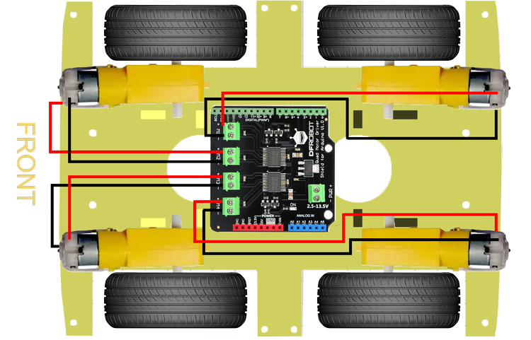Build a 4WD car with Arduino Uno & DFRobot Quad Motor Driver — codemahal