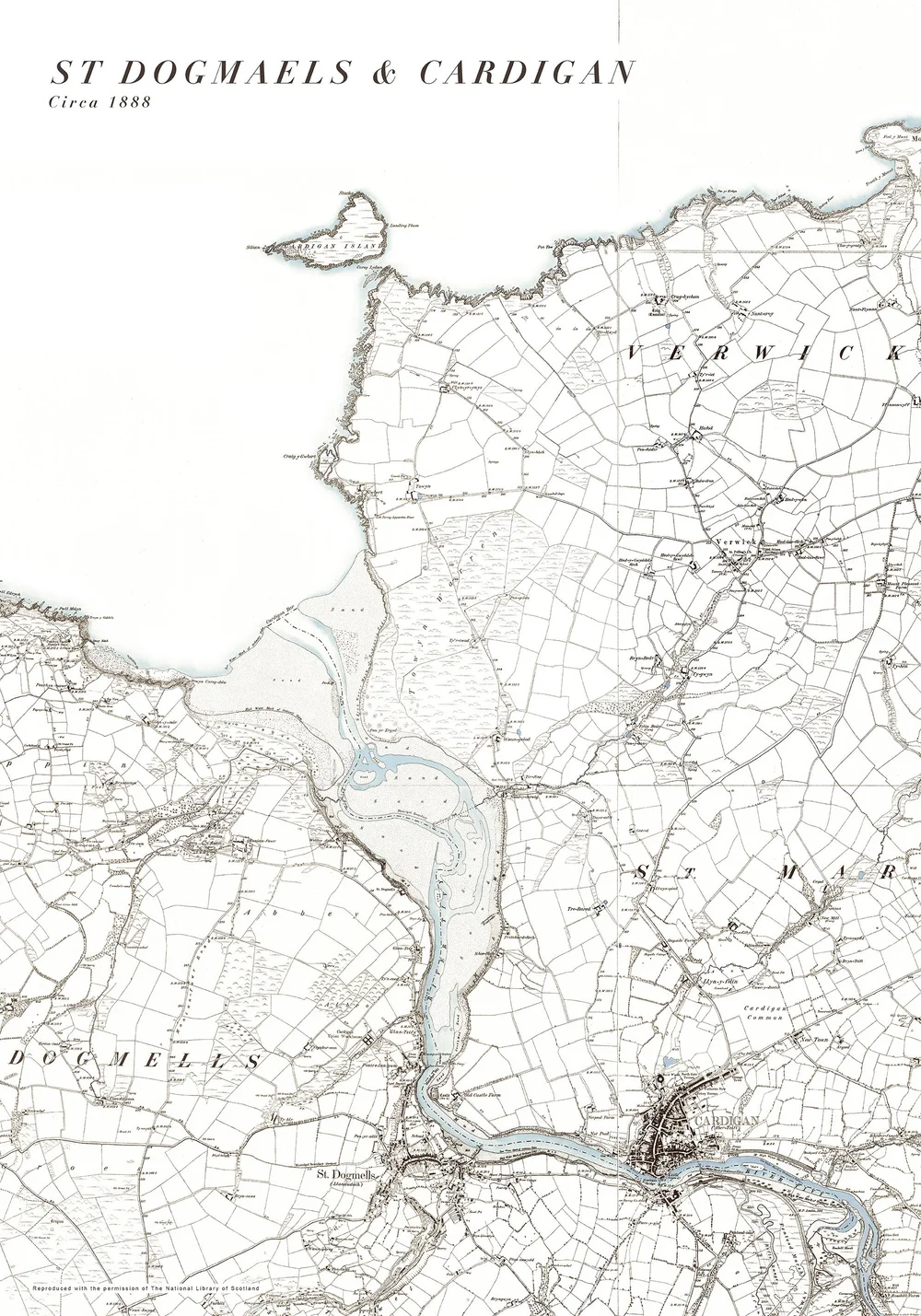 Reproduction from vintage maps of Fishguard Bay on the north ...