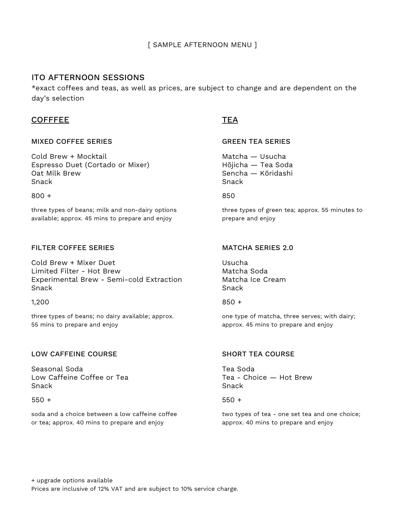 ITO Sample Menus — ITO