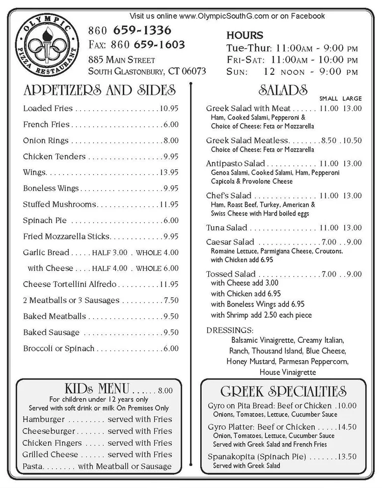 Menu — Olympic Pizza Restaurant