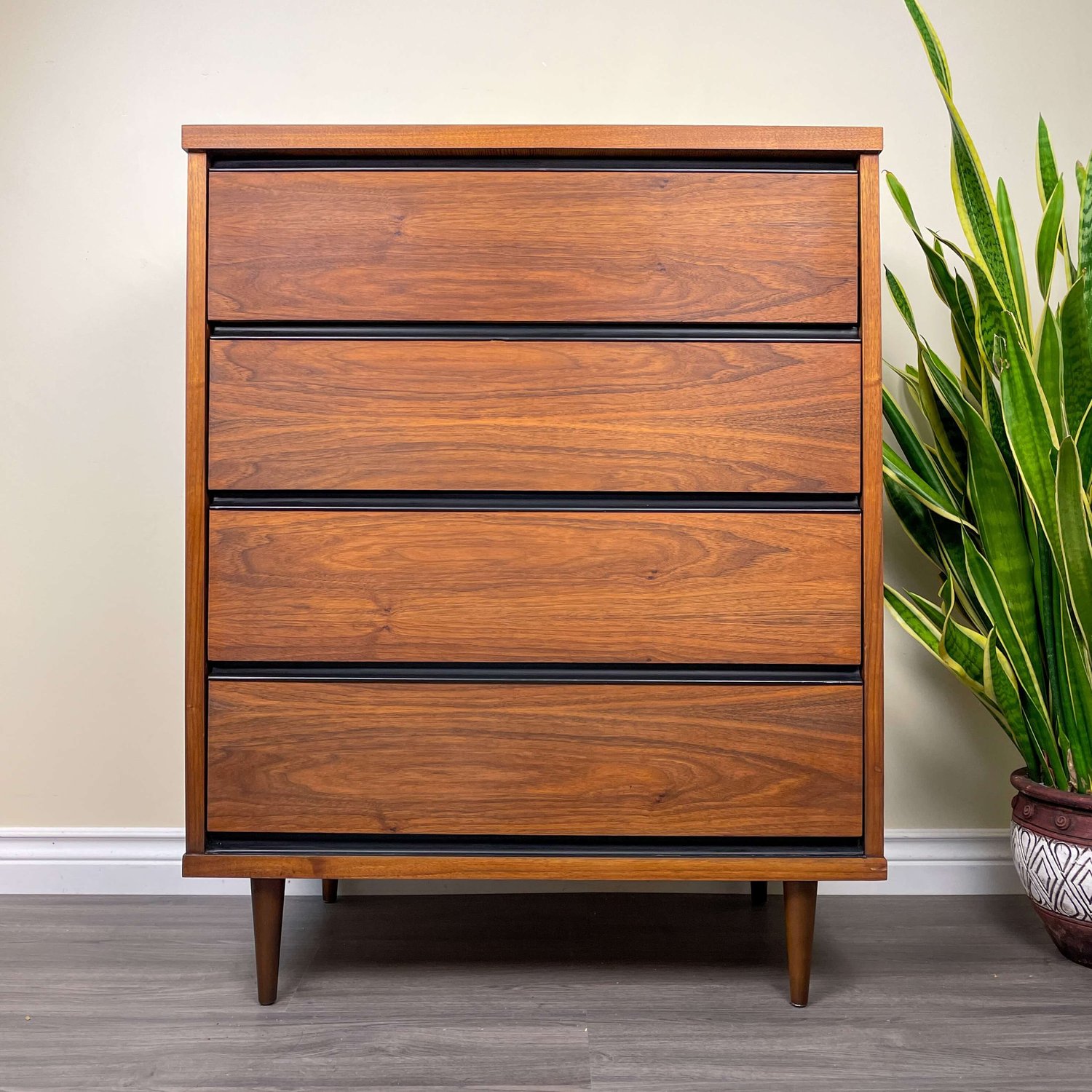 MCM Walnut Tall Dresser Vintage Refinished Furniture After 5 Furnished