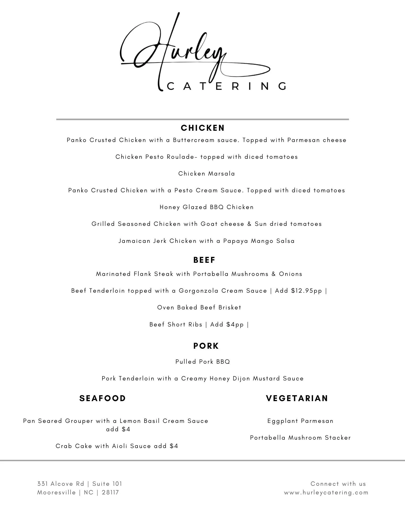Menu — HURLEY CATERING