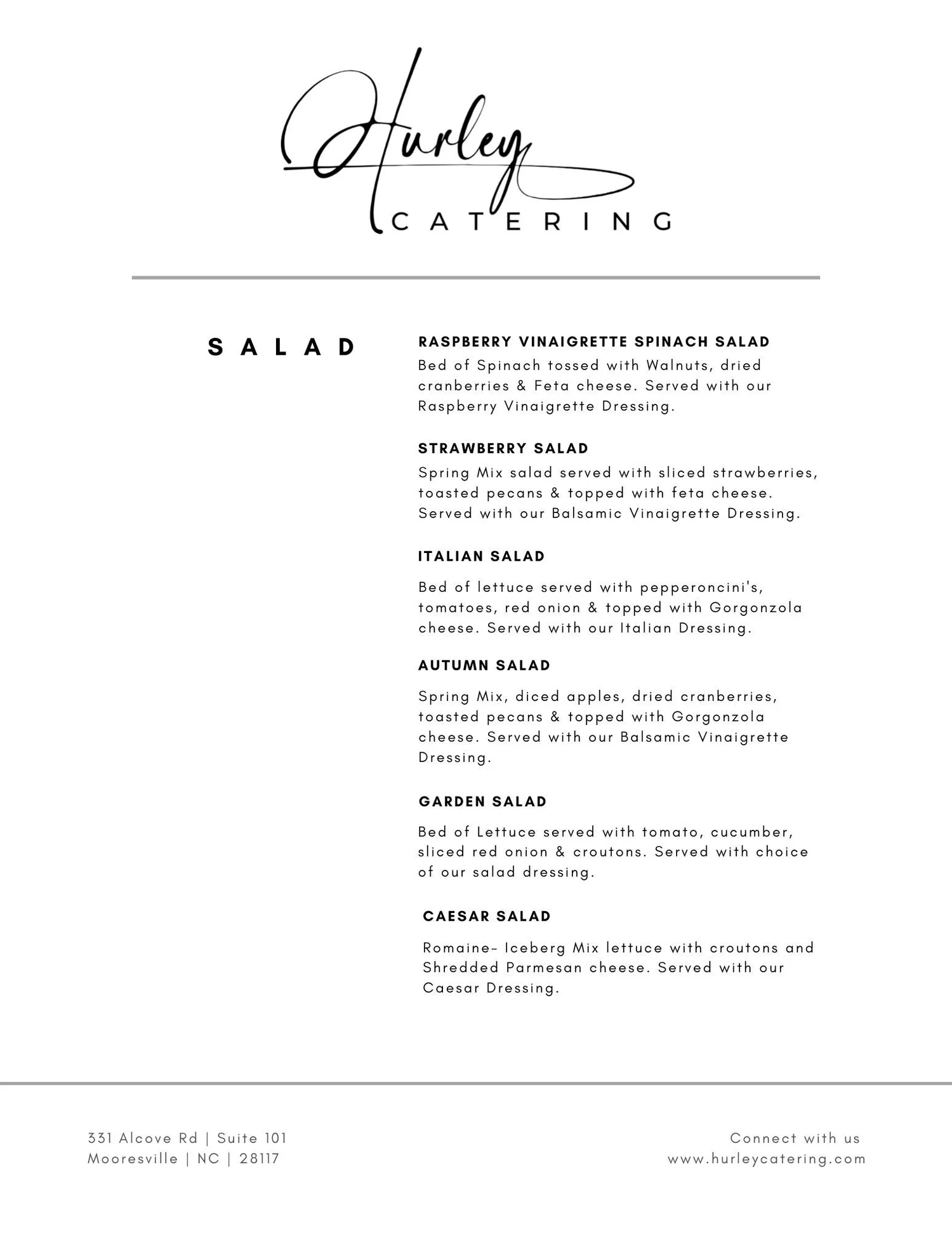 Menu — HURLEY CATERING